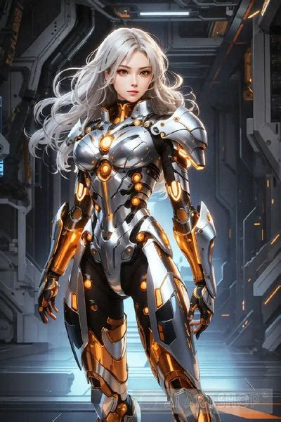 Anime Armor Android Girl Silver Orange Future