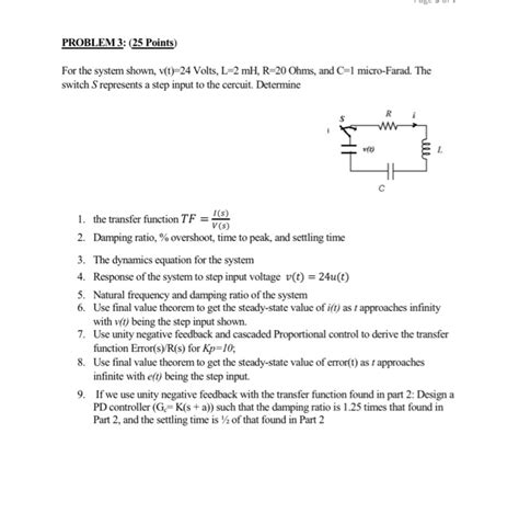 Solved Problem Points For The System Shown V T Chegg