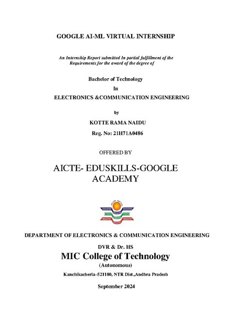Google Ai Ml Virtual Internship Report B Tech Ece Insights Studocu