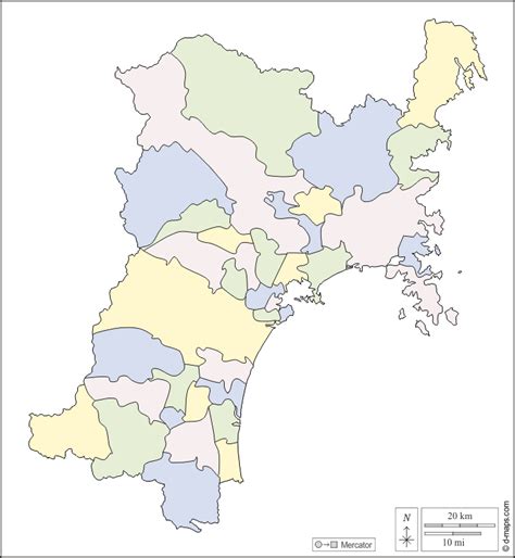 宮城県 d maps 無料地図 無料の空の地図 無料のアウトラインマップ 無料のベースマップ 輪郭 市町村 色 白い