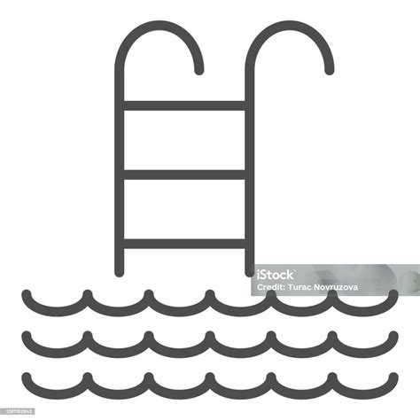 梯子到開放海固體圖示 海洋巡航概念 游泳池標誌的白色背景 梯子和波浪圖標在字形風格為移動概念和網頁設計向量圖形向量圖形及更多互聯網圖片