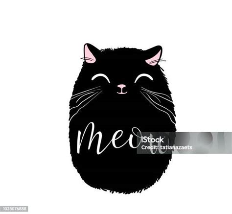 귀여운 검은 고양이 벡터 인쇄 디자인 야 옹 글자 텍스트입니다 고양이 얼굴 벡터 배경 재미 있고 멋진 미소 만화 문자입니다 사랑