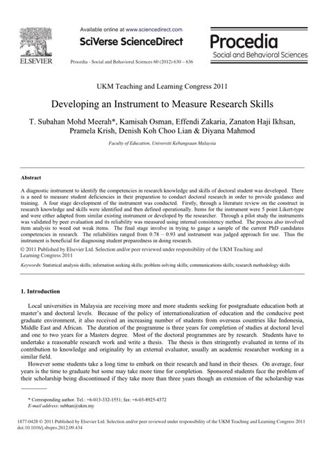 Pdf Developing An Instrument To Measure Research Skills
