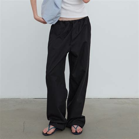 와이드 레그 스트링 팬츠 블랙 Hago하고