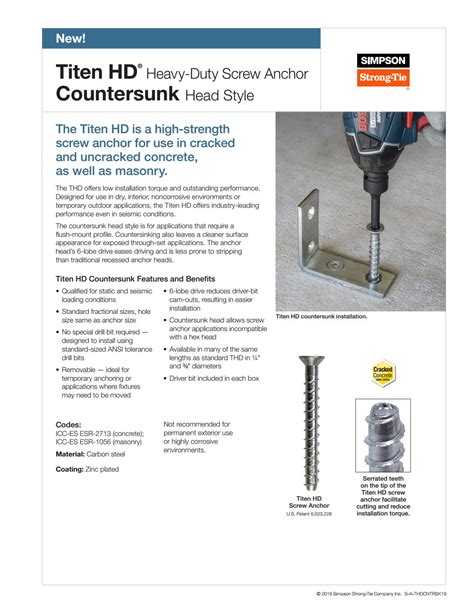 Simpson Strong Tie Titen Hd Countersunk Screw Anchor By Ram Tool