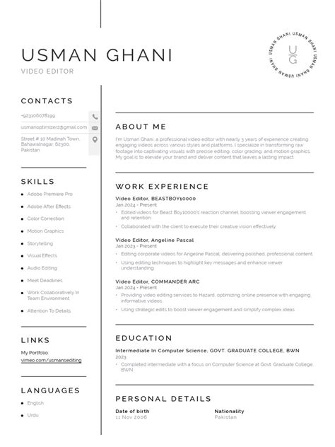 Video Editing Resume Pdf Editing Computing