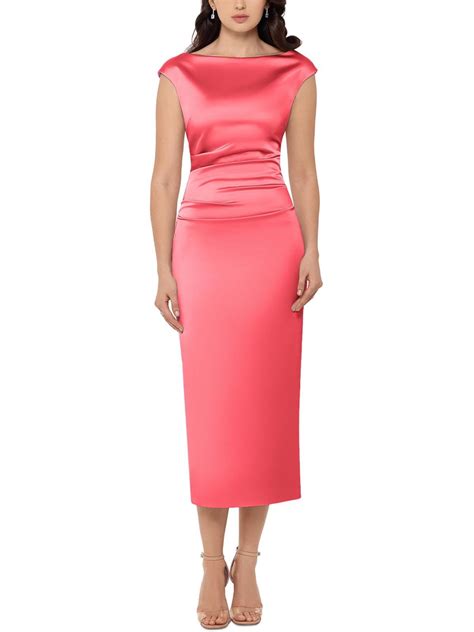 Betsy And Adam Womens Pink Pleated Zippered V Back Fitted Ruched Back