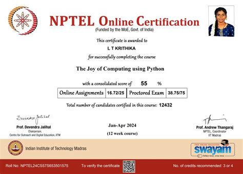 Completed The Joy Of Computing Using Python Course Krithika Lt