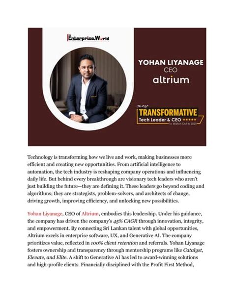 Yohan Liyanage Driving Altriums Success With Ai Innovation Client Focus And Financial