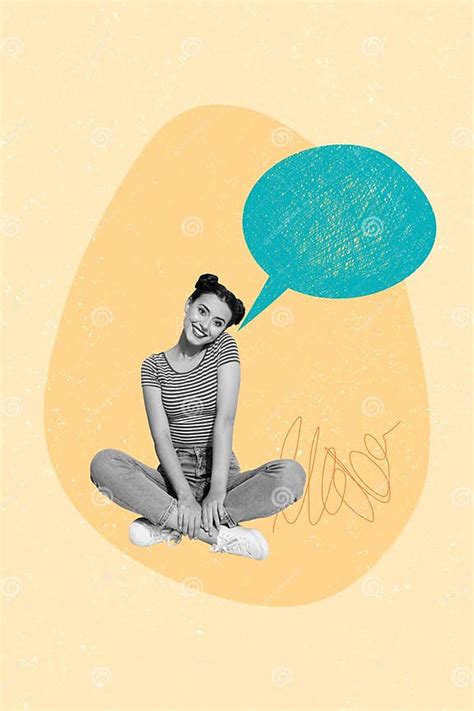 Creative Vertical Photo Collage Young Sitting Pretty Girl Textbox Chat