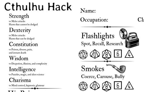 Cthulhu Hack Fillable Chracter Sheet Polyhedral Nonsense