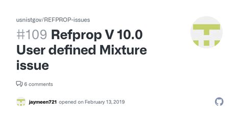 Refprop V User Defined Mixture Issue Issue Usnistgov REFPROP Issues GitHub