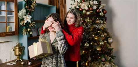 Lesbian Couple Together Indoors Cheerfully Communicate Preparing For