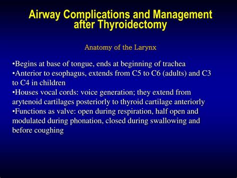 PPT Airway Complications And Management After Thyroidectomy