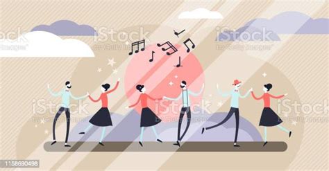 댄스 벡터 일러스트레이션입니다 평면 작은 모션 엔터테인먼트 사람 개념입니다 공연자에 대한 스톡 벡터 아트 및 기타 이미지