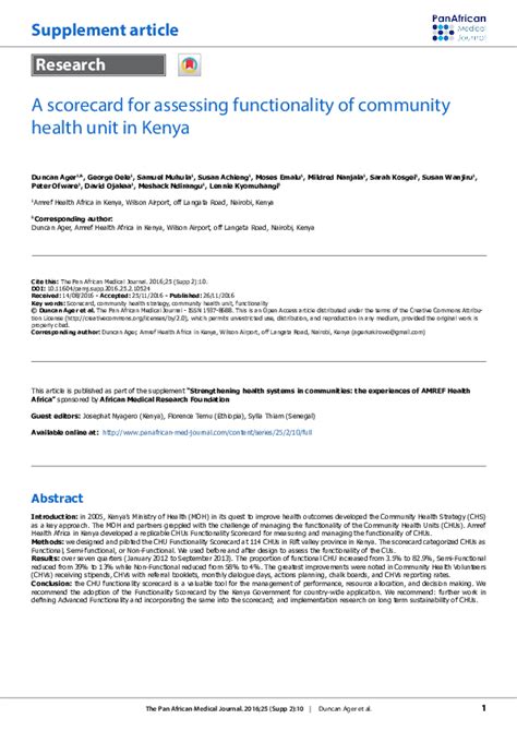 Pdf A Scorecard For Assessing Functionality Of Community Health Unit
