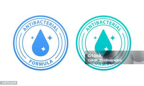 항균 공식 벡터 아이콘입니다 항균 비누 또는 방부제 젤 라벨 화장실 젤 세제 손 비누 및 화학 제품 포장의 밀봉 벡터 그림 살균에 대한 스톡 벡터 아트 및 기타 이미지