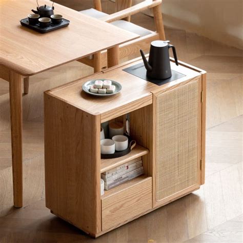 Oak Ash Solid Wood Tea Maker Mobile Side Cabine Side Table Tea
