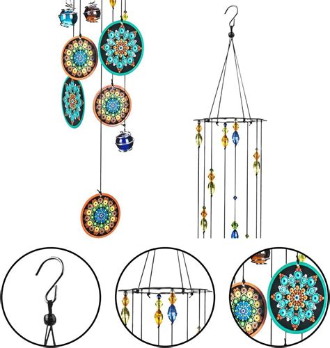 Flower Wind Chimes Outdoors With Colorful Glass Beads Deep Tone