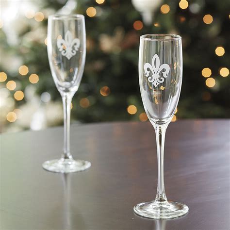 Set Of 2 Etched Fleur De Lis Champagne Flutes Ballard Designs
