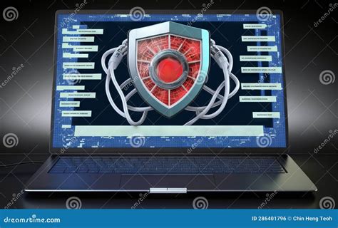 Laptop Protected With Shield And Binary Code Illustration Stock Illustration Illustration Of