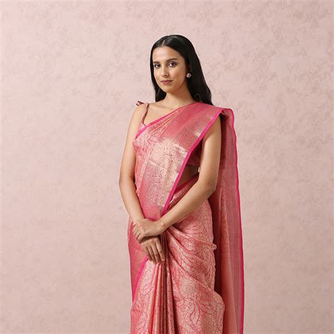 Buy Pink Zari Weaved Saree Online In The Usa Mohey Saree For Women