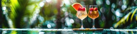 Beautiful Exotic Cocktails On The Beach Selective Focus Stock Image