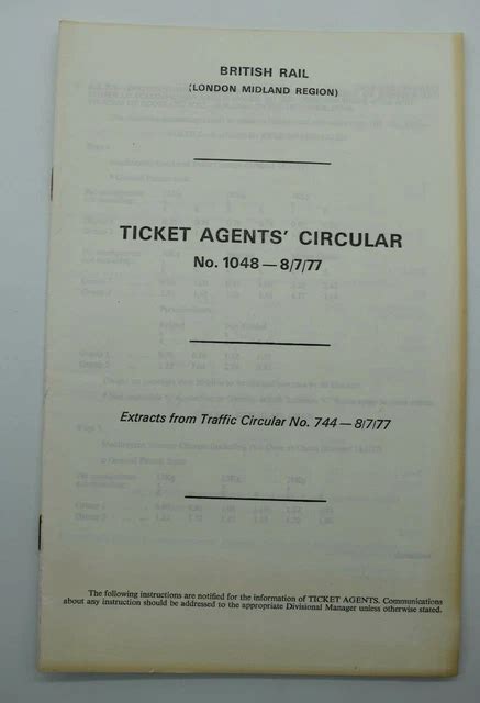British Rail Lm Region Ticket Agents Circular No 1048 8777 Eur 6