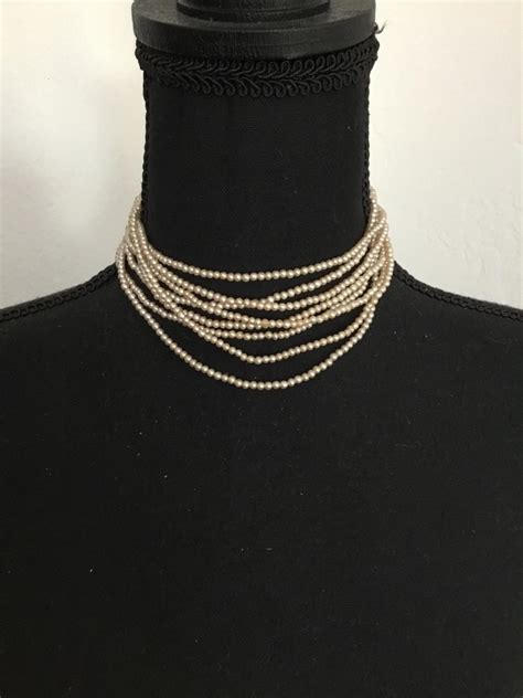 Beautiful Vintage Multi Layer Faux Pearl Bead Choker Statement