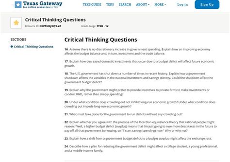 Texas Gateway 17 Impacts Of Government Borrowing Critical Thinking Questions Unknown Type For