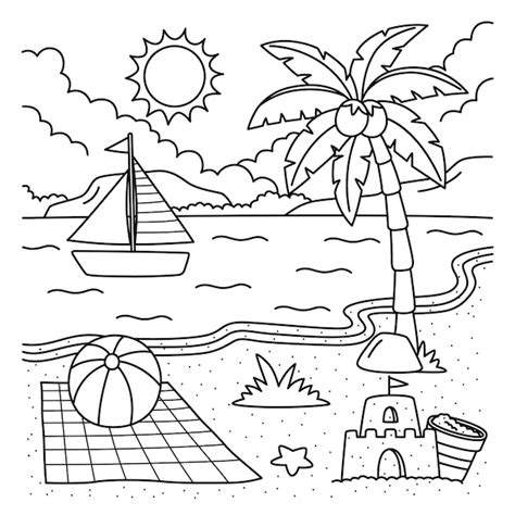 Uma Página De Colorir Fofa E Engraçada De Um Verão De Praia Fornece