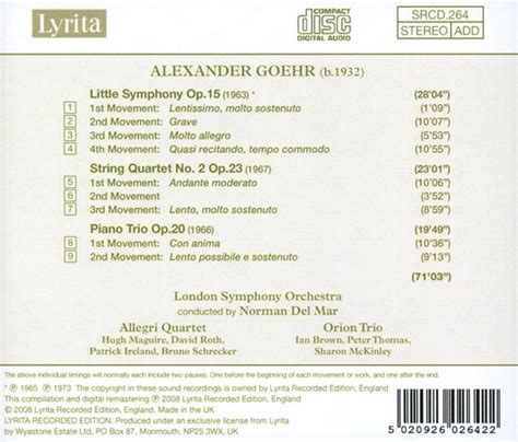 Allegri Quartet Orion Trio Goehr Little Sy String Quartet N Cd