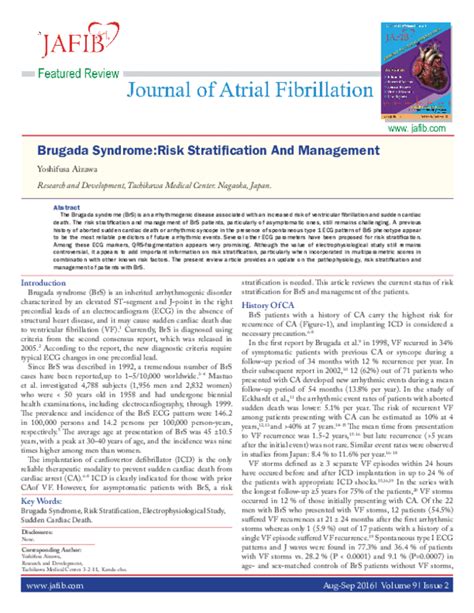 Pdf Brugada Syndromerisk Stratification And Management