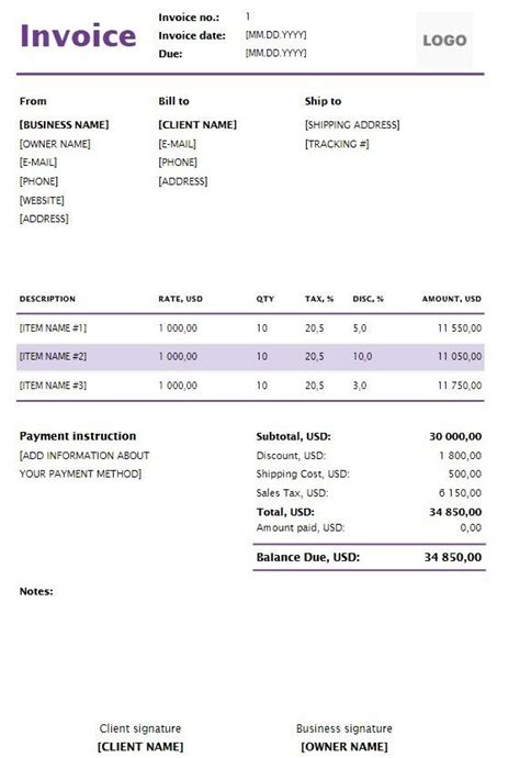 Free Service Invoice Templates Word Excel Pdf