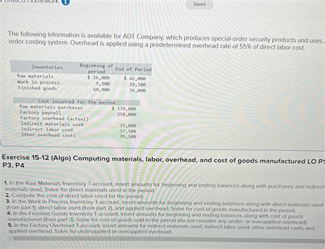 Solved Saved The Following Information Is Available For Adt Company Which Course Hero