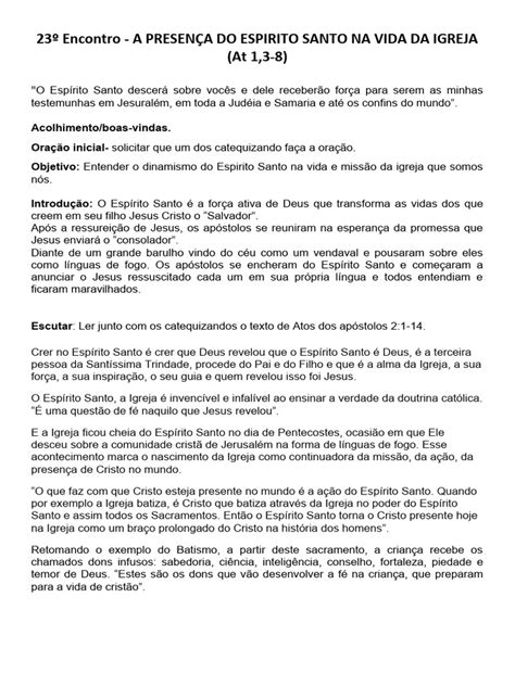 23º Encontro A Presença Do Espírito Santo Na Vida Da Igreja Pdf