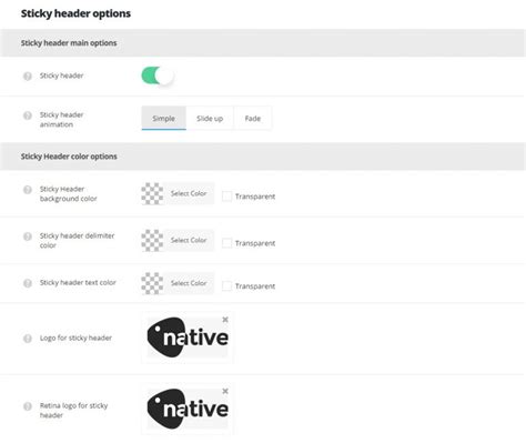 Sticky Header Options Native Support