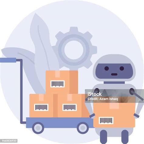 골판지 벡터 아이콘 디자인 창고 자동화 기호 산업 혁명 기호 배송 및 물류 스톡 일러스트레이션 작업 및 운반 부하 개념을 위한 로봇 공학 인공지능에 대한 스톡 벡터 아트 및