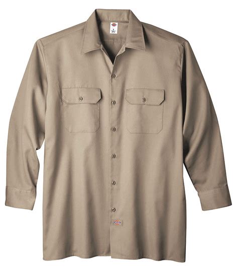 Dickies Khaki Long Sleeve Work Shirt M Polyestercotton Twill Fits Chest Size 45 12 In