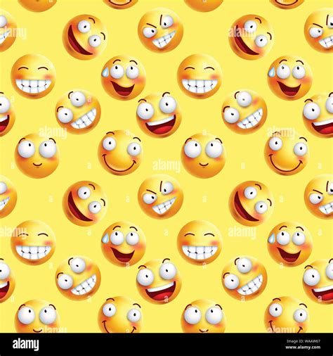 Vector Smileys Wallpaper Continuous Pattern With Seamless Facial Expressions Of Yellow Happy