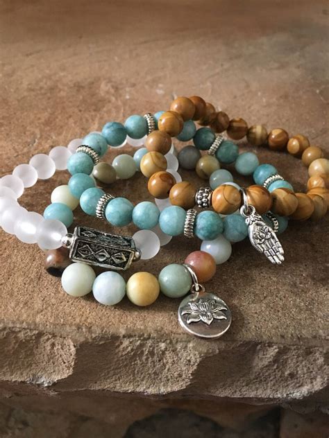 Zen Gemstone Bracelets Beaded Bracelet Set Stretch Bohemian Etsy