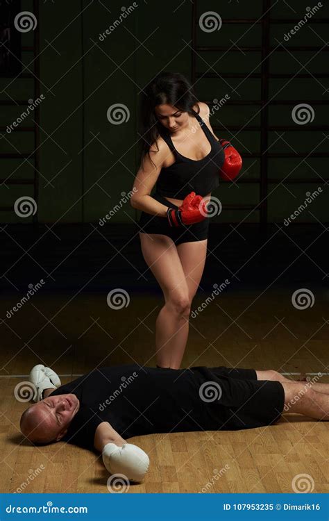 Woman Knockout Man In Boxing Stock Image Image Of Success Smile