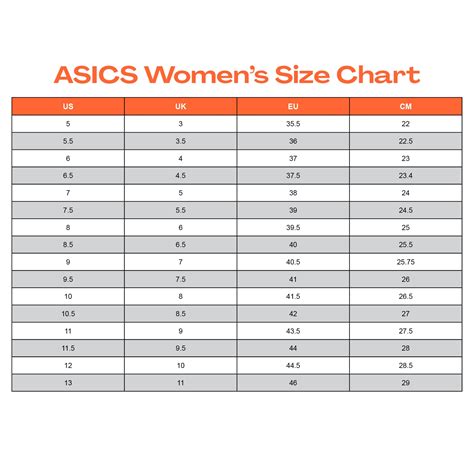 Asic Shoe Size Chart Asics Shoe Soleracks