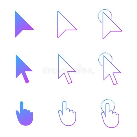 mouse cursor icon set arrow and hand in modern gradient style click
