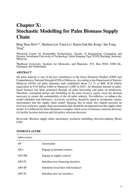 PDF Stochastic Modeling For Palm Biomass Supply Chain