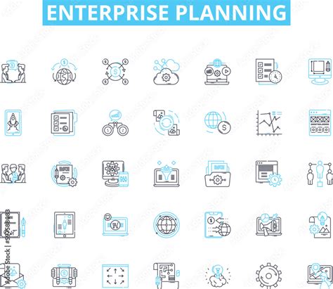 Enterprise Planning Linear Icons Set Strategy Budgeting Forecasting