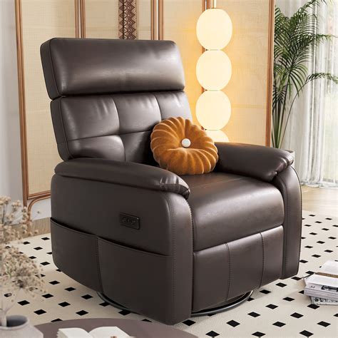 Latitude Run® Faux Leather Power Recliner Chair With Rocking And Swivel