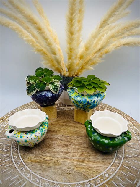 African Violet Ceramic Self Watering Pot Mini Miniature Planter