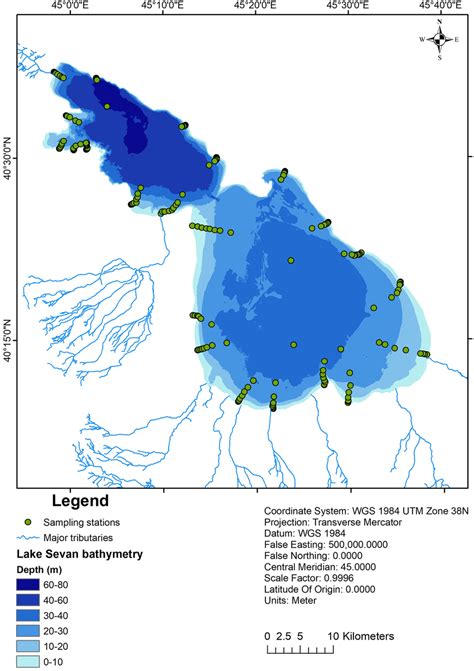 Location Of Sampling Sites On Bathymetric Map Of Lake Sevan Download