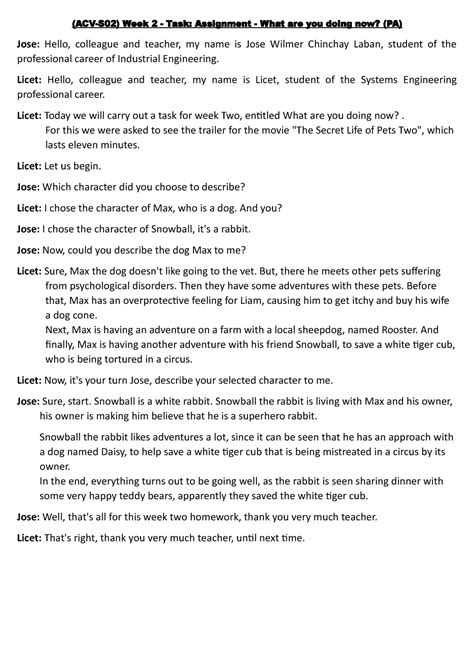 Tarea Semana 2 Dialogue Acv S02 Week 2 Task Assignment What Are You Doing Now Pa